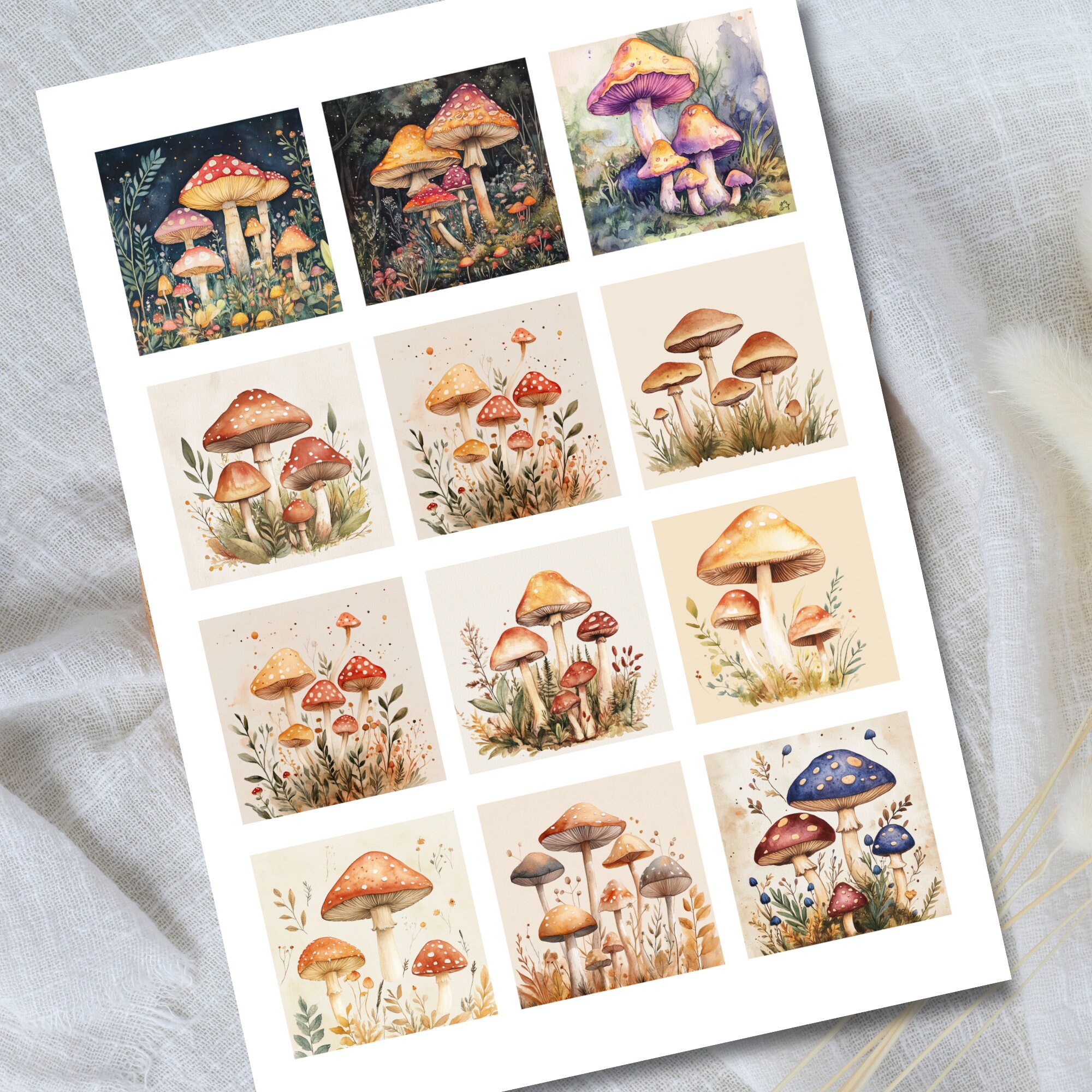 Printable Mushroom Sticker Sheets A4, Vintage Junk Journal Printable ...