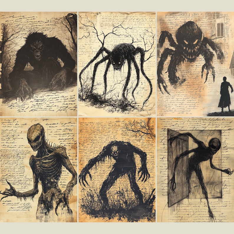 Monsters Paper Pack, Vintage Halloween Junk Journal Pages, Horror ...