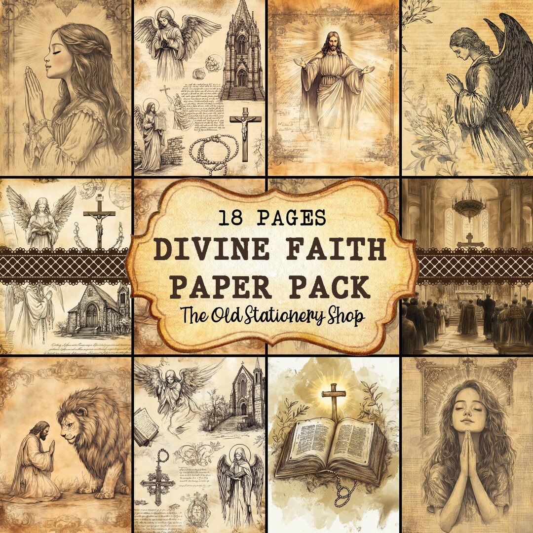 Divine Faith Paper Pack, 18 Pages Printable Junk Journal, Vintage Bible ...