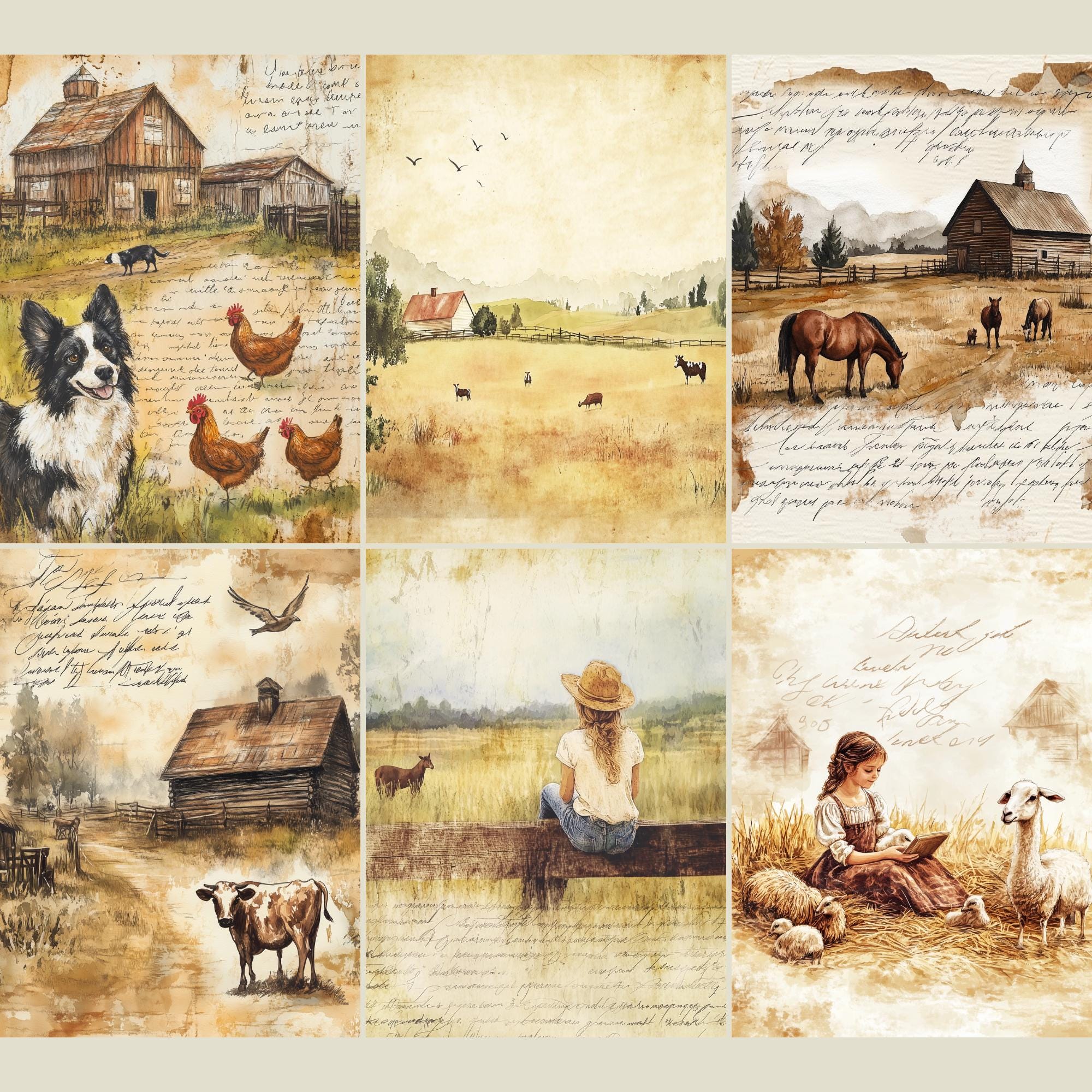 Vintage Farm Paper Pack - 24 Pages Junk Journal Printable Pages ...