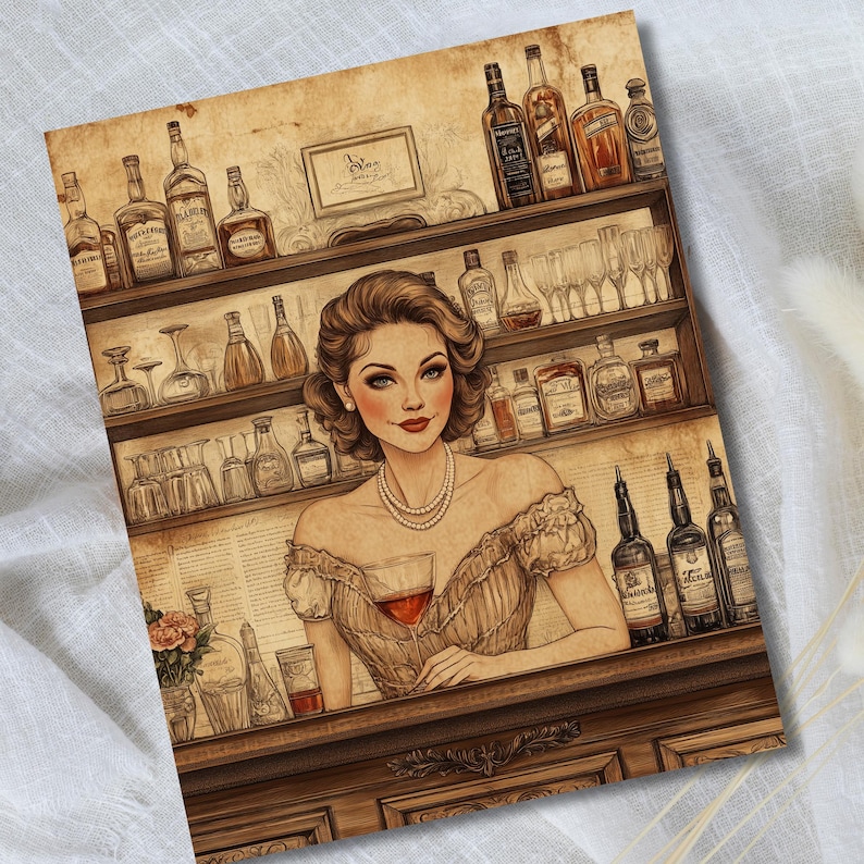 Vintage Bar Paper Pack, 24 Pages Printable Junk Journal, Bartender Wine ...