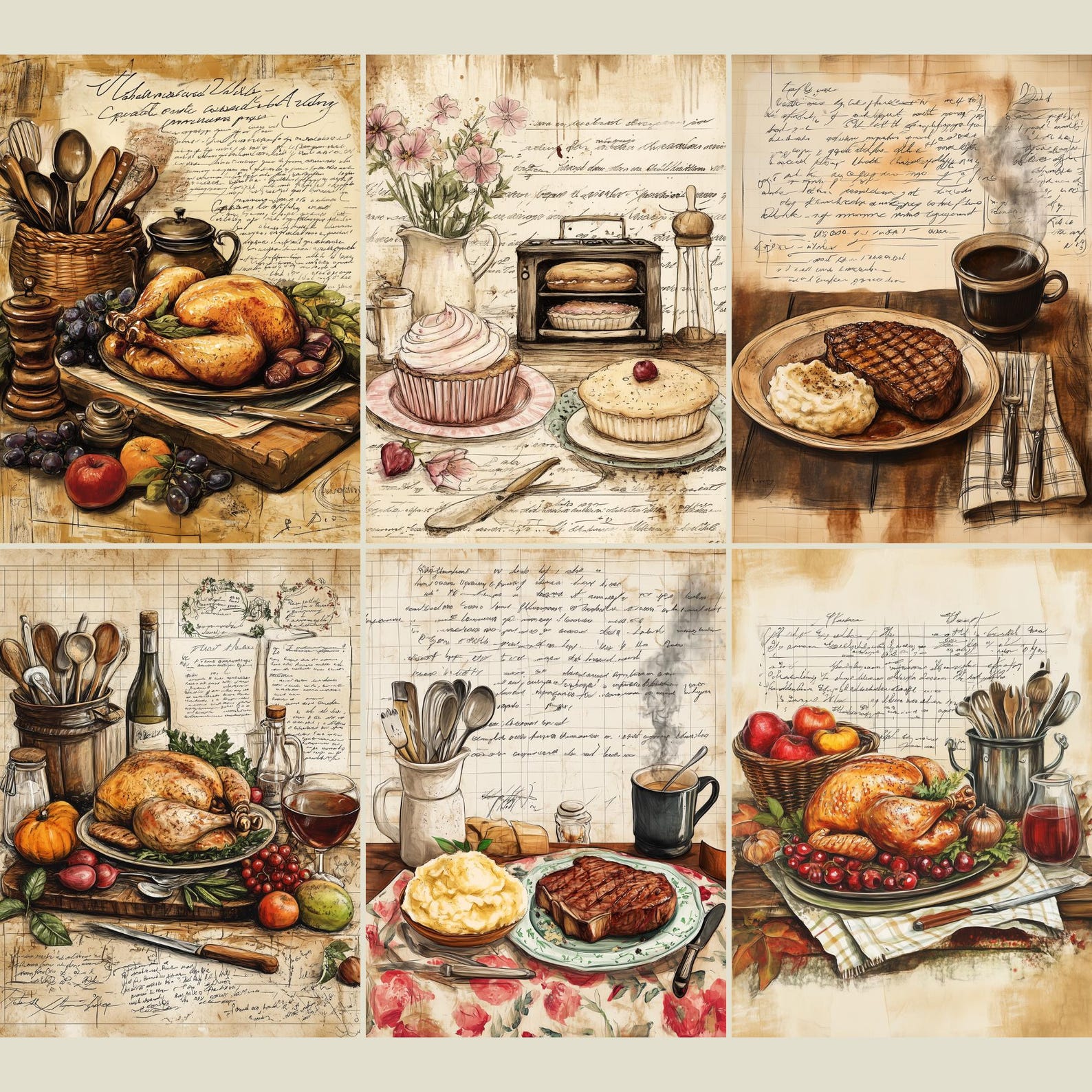 24 Pages Farm Kitchen Paper Pack Vintage Junk Journal Printable ...