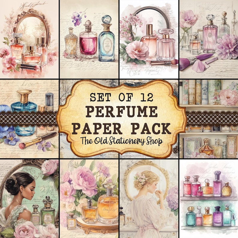 Perfume Paper Pack, Vintage Junk Journal Printable Pages Scrapbooking ...
