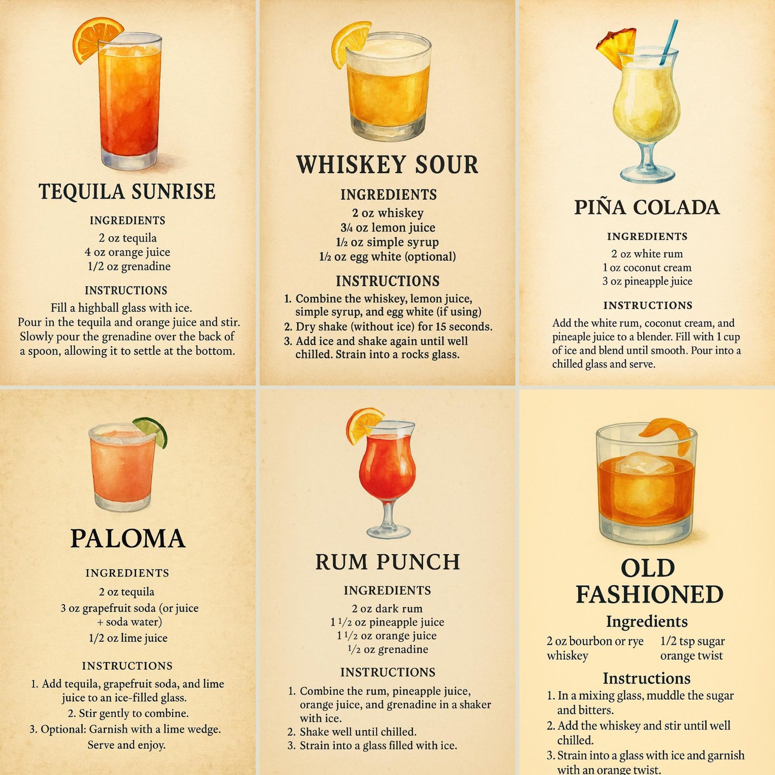 Cocktail Recipes Paper Pack, 20 Pages Printable Kitchen Junk Journal ...