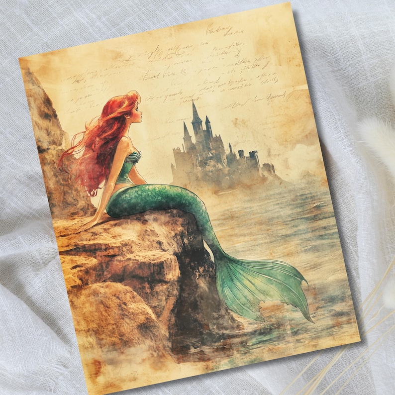 Little Mermaid Paper Pack, 18 Pages Vintage Fairytale Printable Junk ...