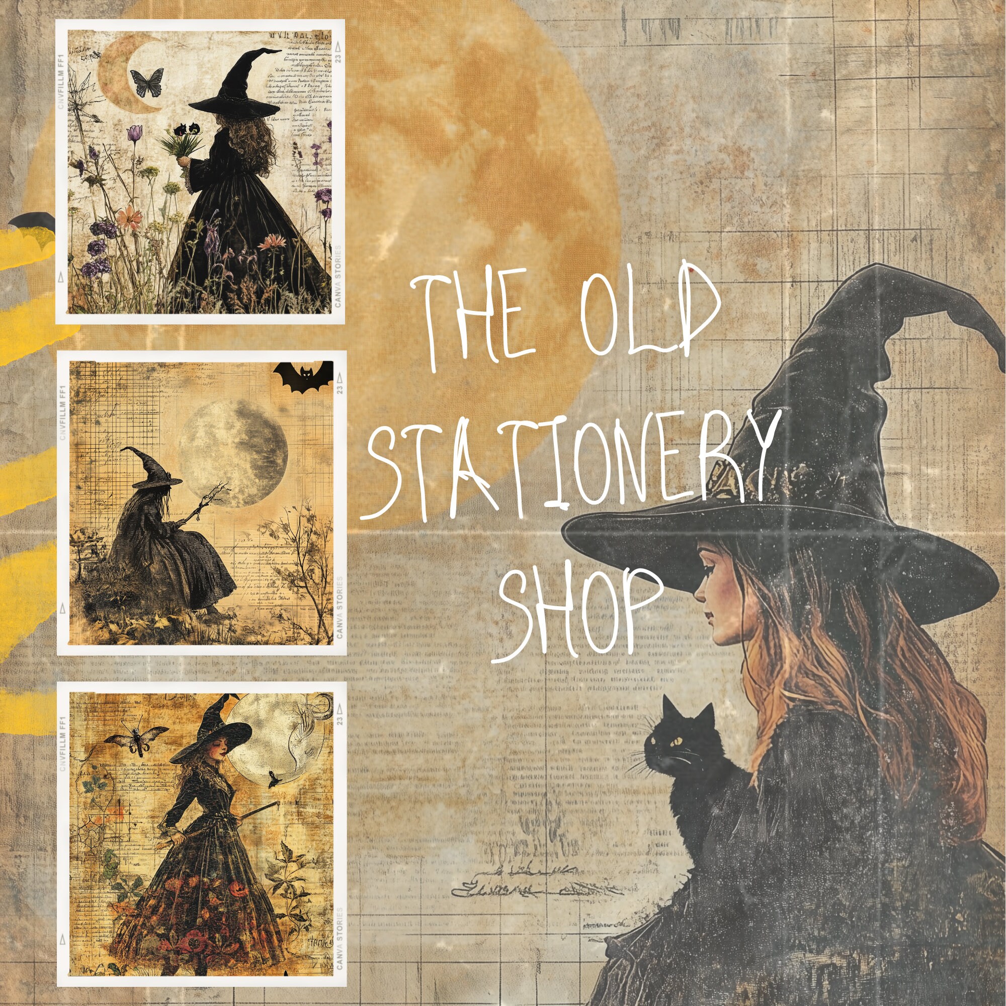 Witch Paper Pack, Set of 12 Printable Stationery Sheets, Vintage ...