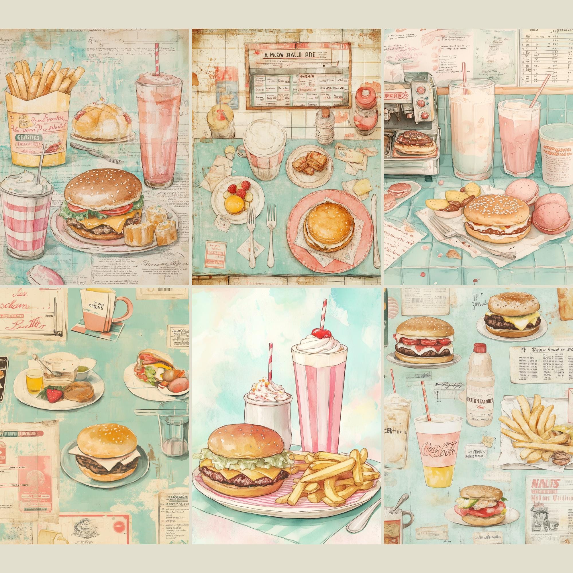 50s Diner Paper Pack, Printable Junk Journal Pages, American Diner ...
