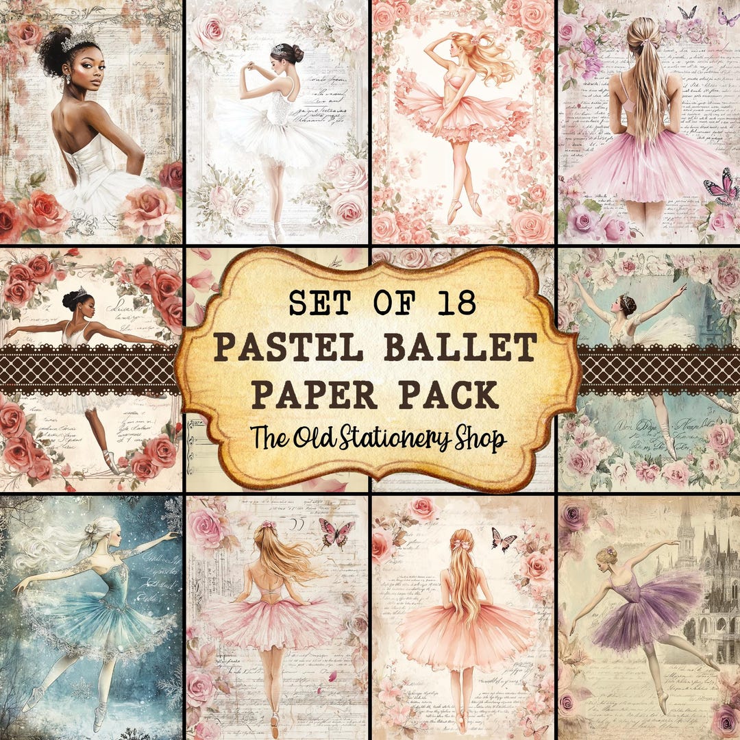 Pastel Ballet Paper Pack, 18 Printable Stationery Sheet, Vintage ...