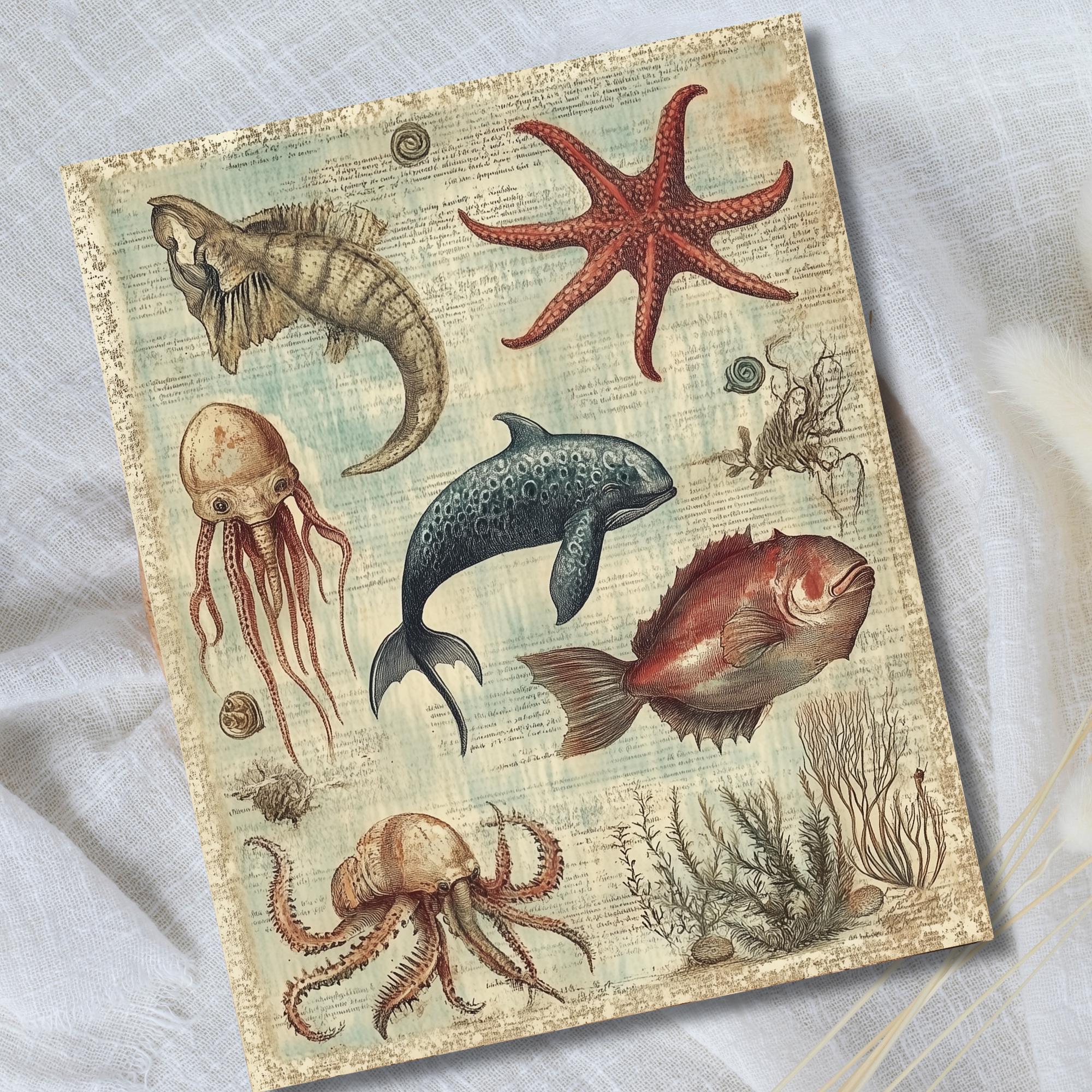 Sea Creatures Paper Pack - 18 Pages Vintage Junk Journal Printable ...