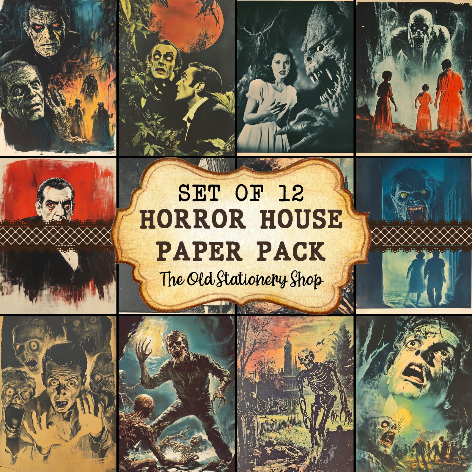 Horror Paper Pack, Halloween Junk Journal Pages, Vintage Ephemera ...