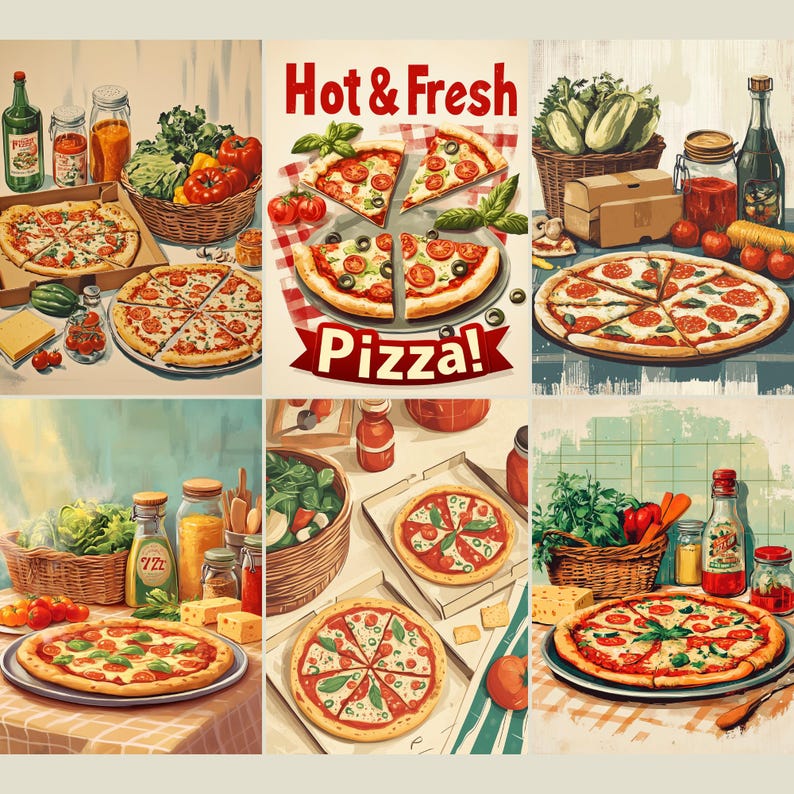 Pizza Paper Pack, 30 Pages Printable Junk Journal Set, Pizza Wall Art ...