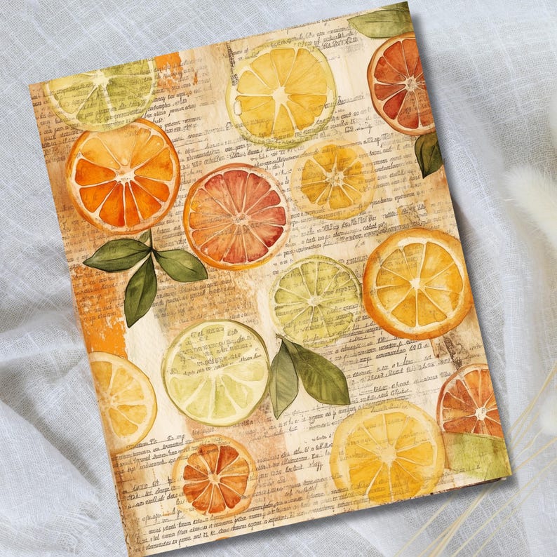 Citrus Fruits Paper Pack, 18 Printable Junk Journal Pages, Scrapbooking ...