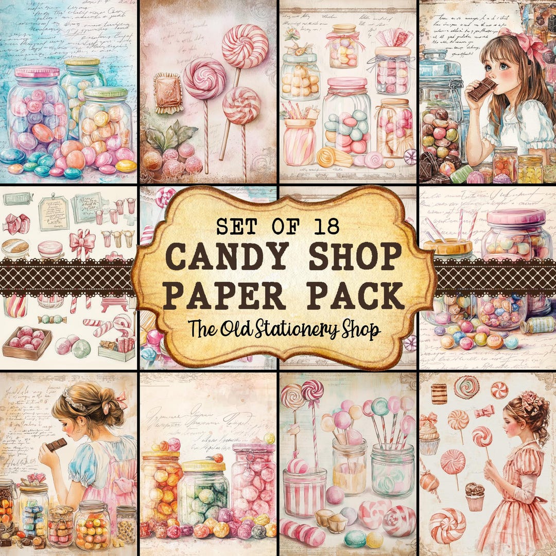 Candy Shop Paper Pack, Vintage Junk Journal Sweets Printable Pages ...