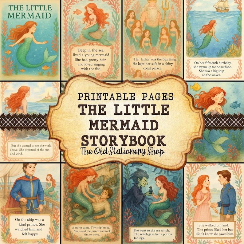 Little Mermaid Printable Storybook Pages, Vintage Fairytale Junk ...