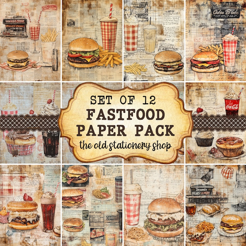 Fastfood Paper Pack Vintage Junk Journal Set Printable Pages ...
