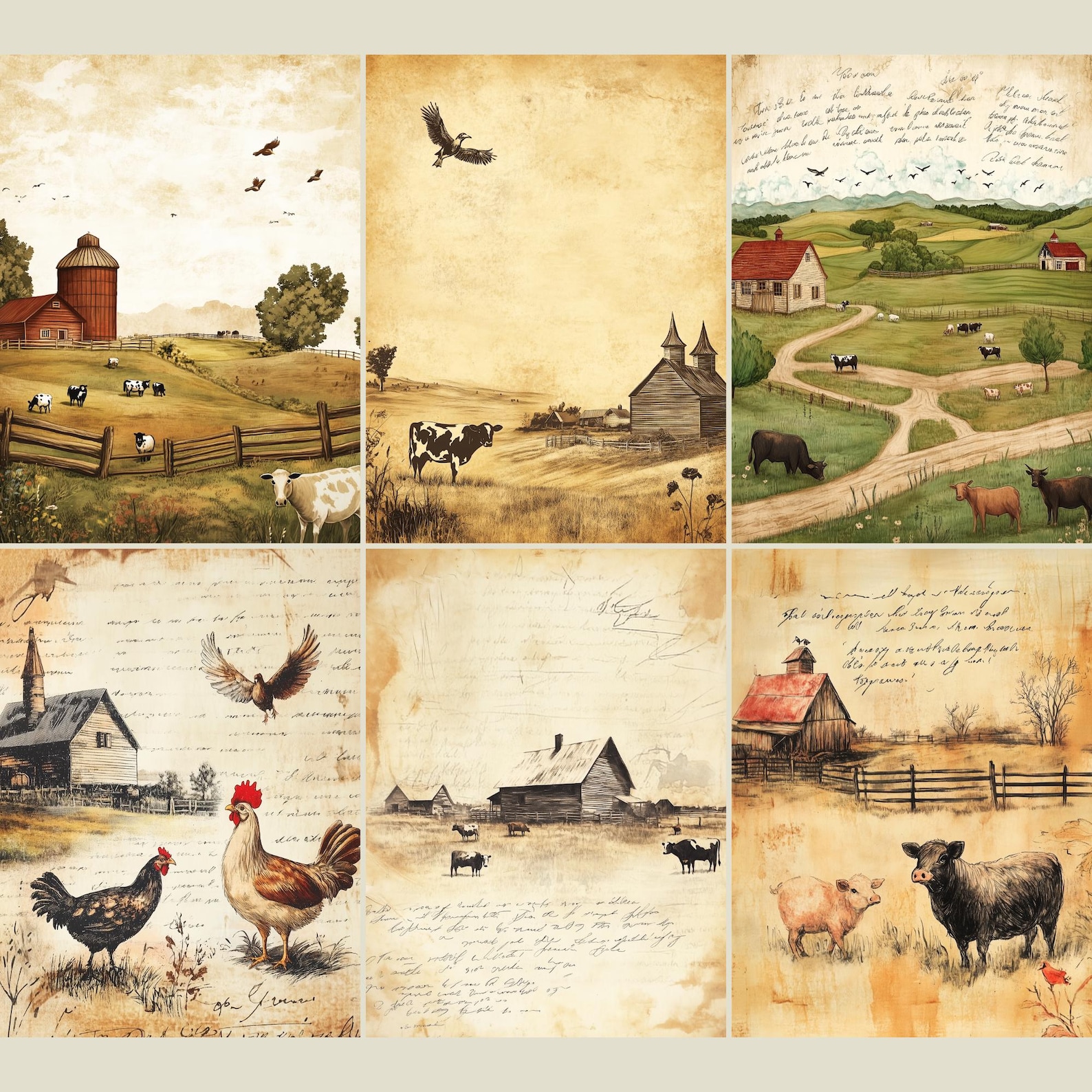 Vintage Farm Paper Pack - 24 Pages Junk Journal Printable Pages ...