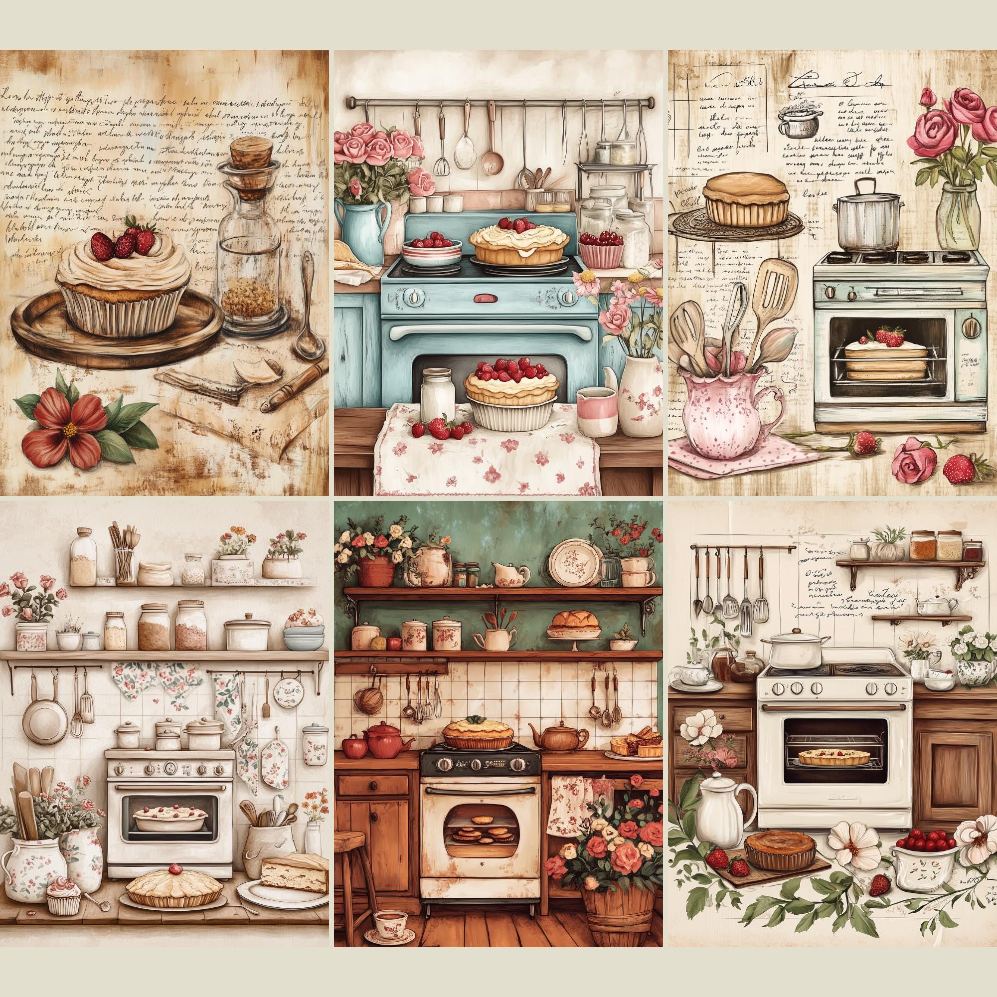 24 Pages Farm Kitchen Paper Pack Vintage Junk Journal Printable ...
