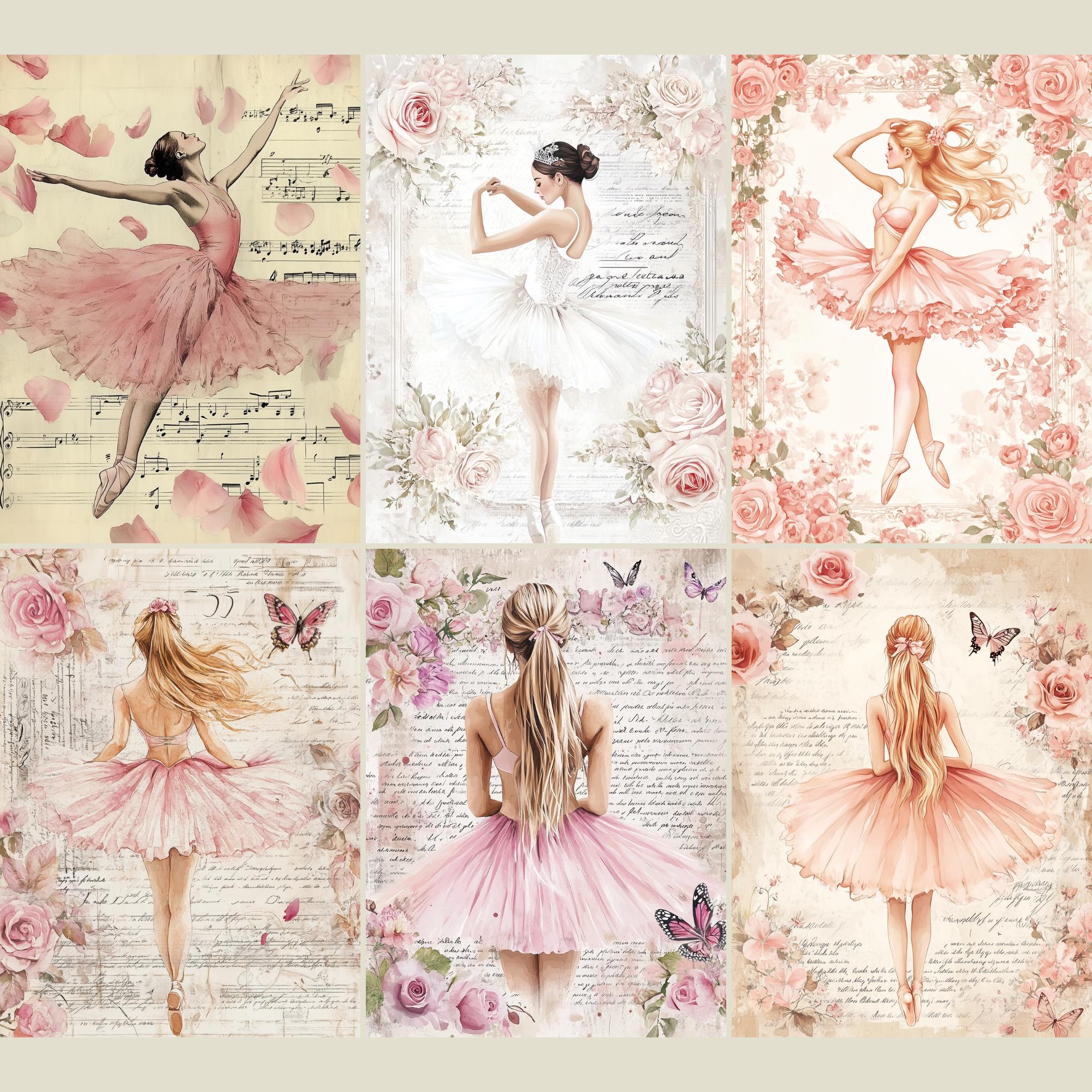 Pastel Ballet Paper Pack, 18 Printable Stationery Sheet, Vintage ...