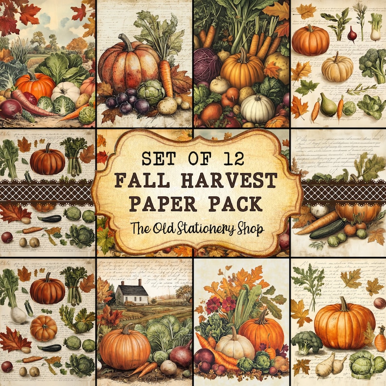 Fall Harvest Pack Vintage Junk Journal Printable Pages Autumn Leaves ...