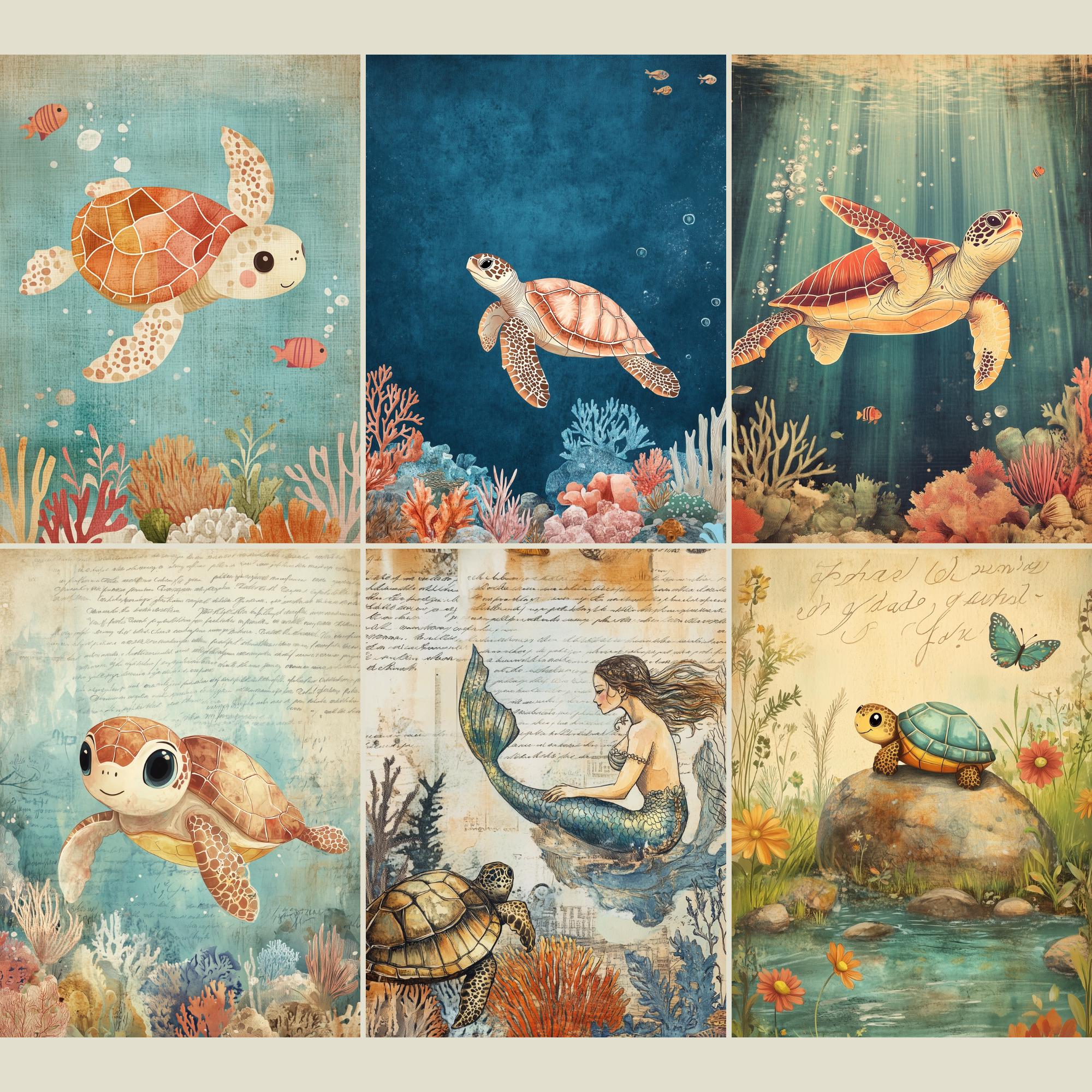 Vintage Turtles Paper Pack - 24 Pages Turtle Junk Journal Printable ...