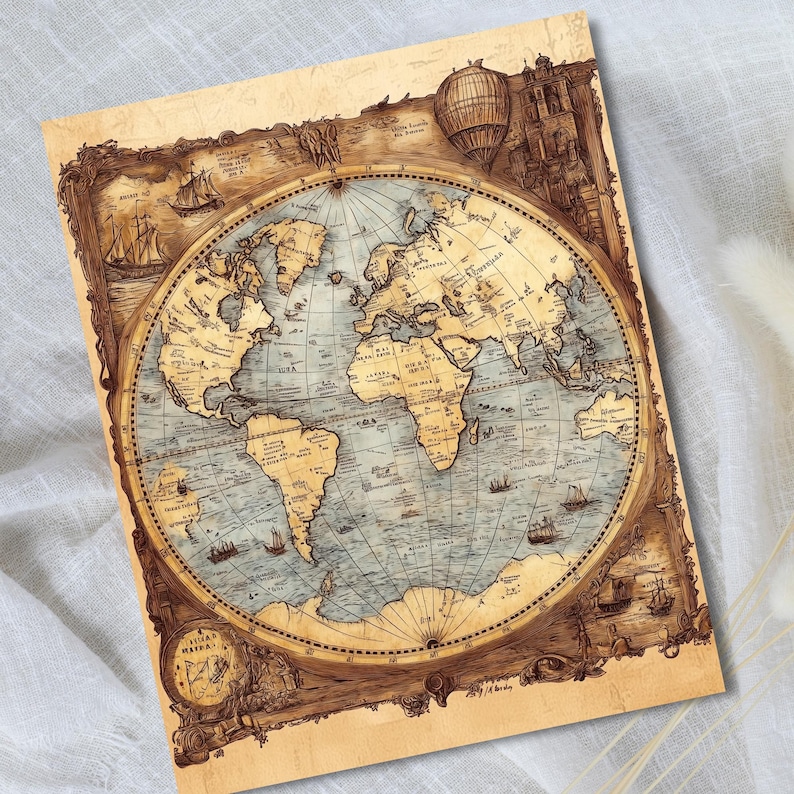 Vintage Maps Paper Pack, Set of 18 Printable Junk Journal Pages ...