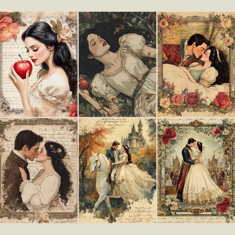 Snow White Paper Pack, Vintage Fairytale Junk Journal Printable Pages ...