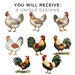 Retro Chickens & Roosters PNG Bundle, Printable Chicken Clipart Set ...