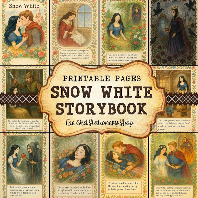 Snow White Printable Storybook Pages, Vintage Fairytale Junk Journal ...