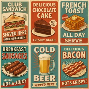 Retro Diner Posters Paper Pack, Printable Junk Journal Pages, 1950's ...
