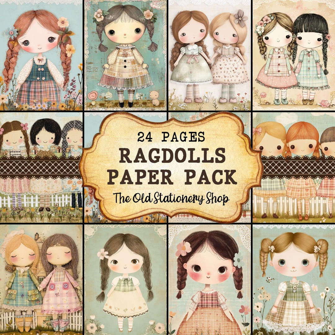 Ragdolls Paper Pack, 24 Pages Printable Junk Journal, Vintage Dolls ...