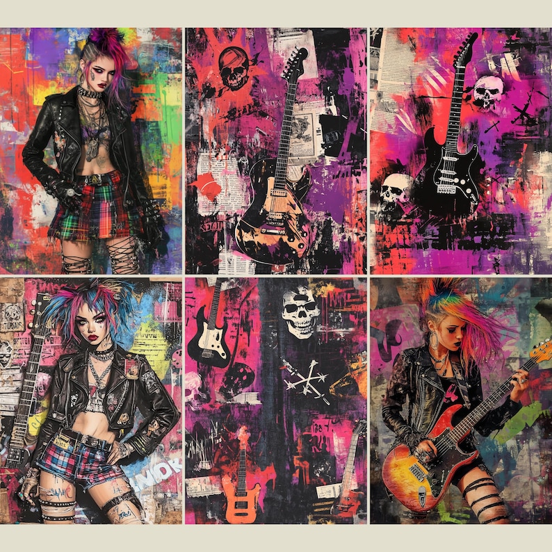 Punk Rock Paper Pack, 18 Printable Junk Journal Pages, Music Ephemera ...