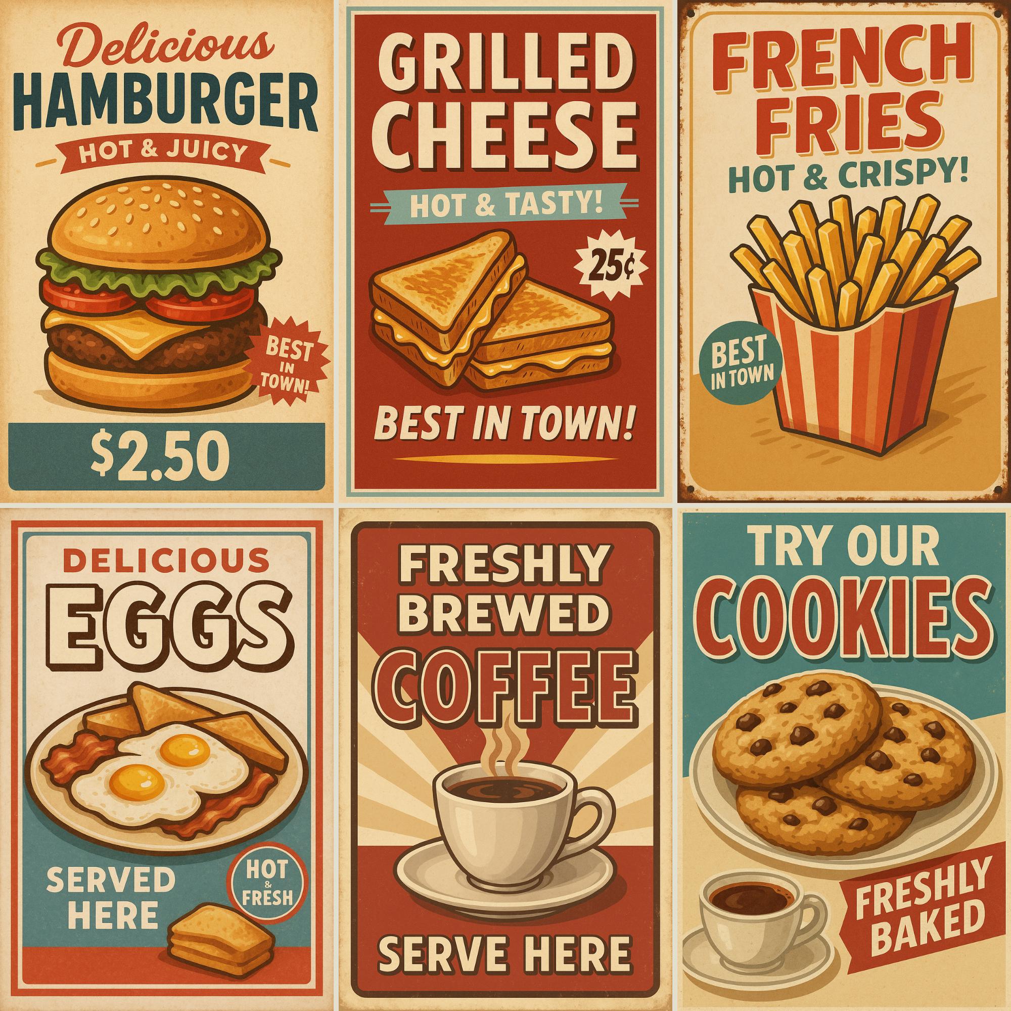 Retro Diner Posters Paper Pack, Printable Junk Journal Pages, 1950's ...