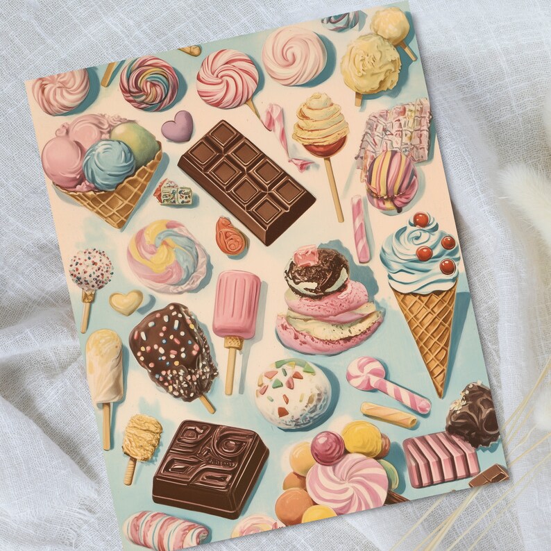 Pastel Sweets Paper Pack, Vintage Dessert Junk Journal Printable Pages ...