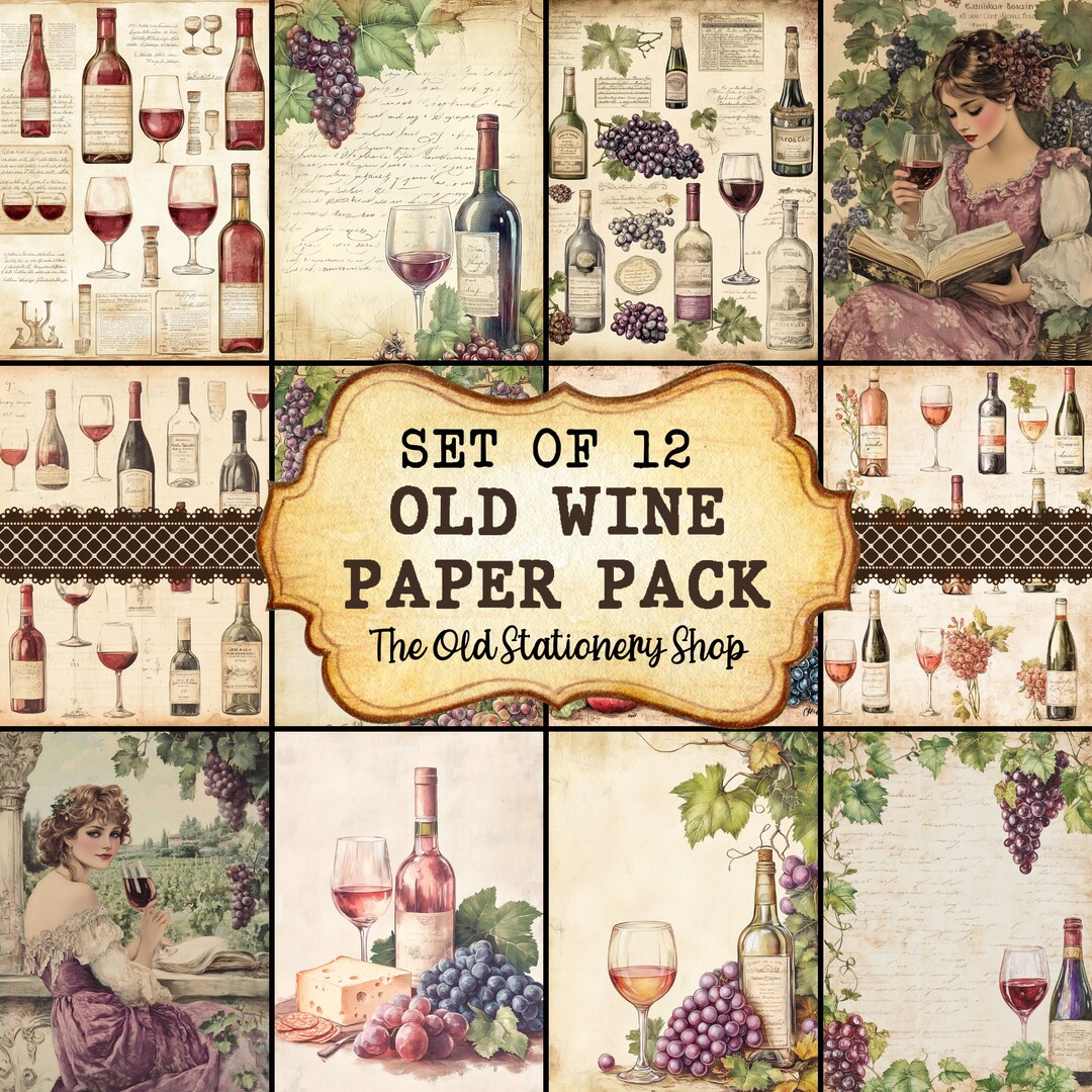 Old Wine Paper Pack Junk Journal Printable Pages Scrapbooking Vintage ...