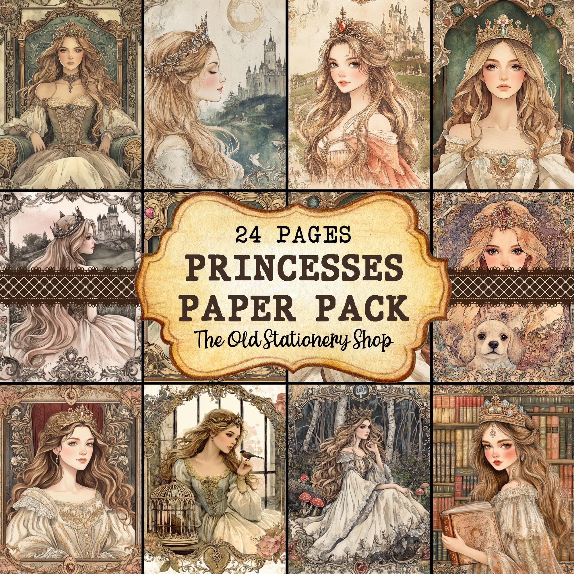 Princesses Paper Pack, 24 Pages Printable Junk Journal, Vintage ...