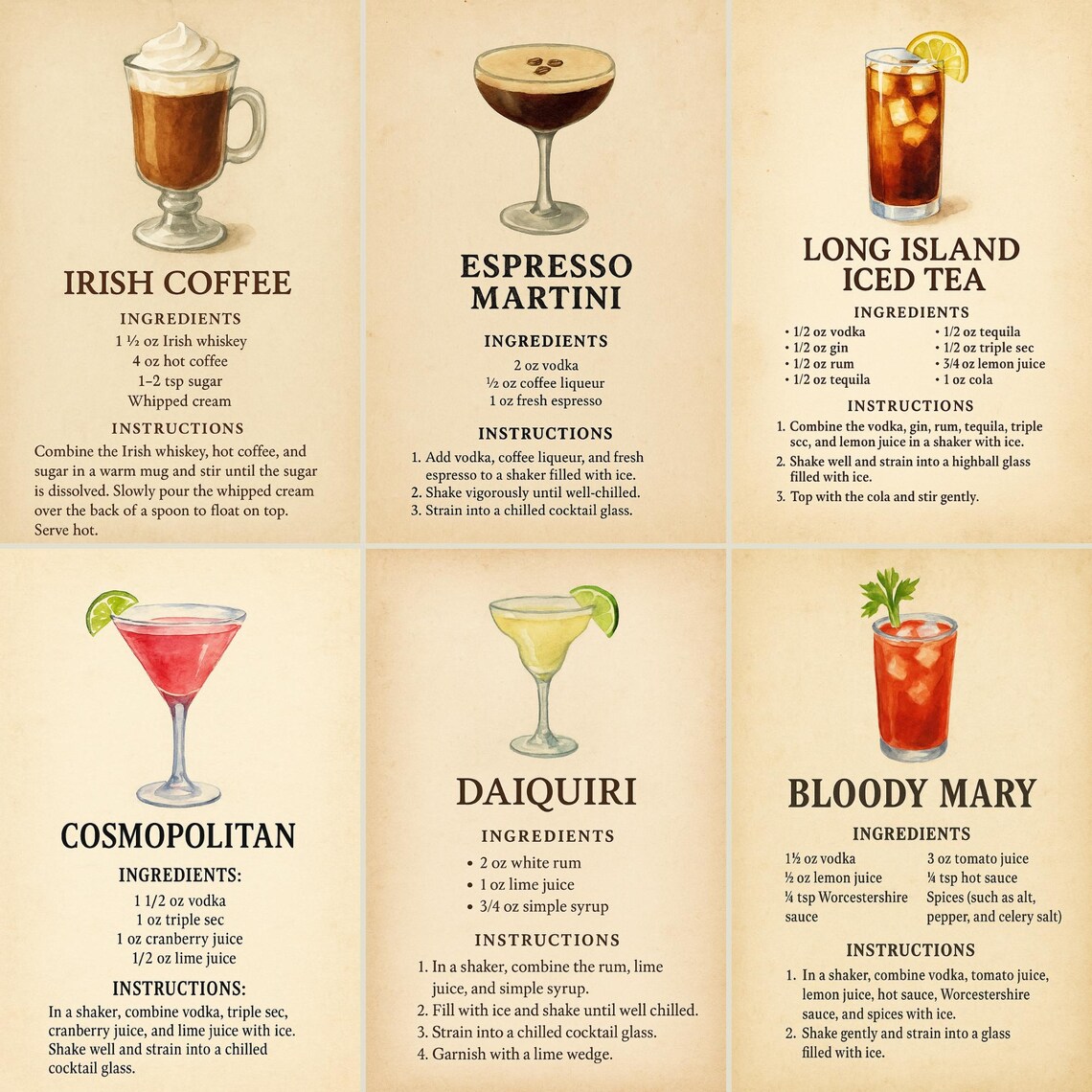 Cocktail Recipes Paper Pack, 20 Pages Printable Kitchen Junk Journal ...