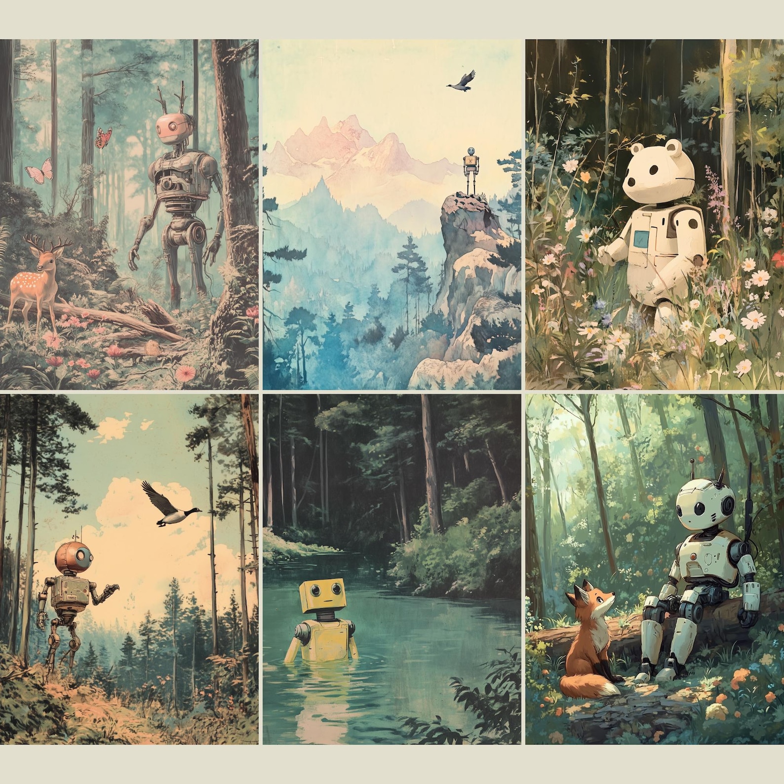 Vintage Wild Robots Paper Pack Forest Animals Junk Journal Printable ...
