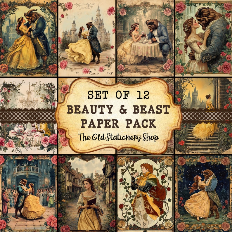 Beauty & the Beast Paper Pack, Vintage Fairytale Junk Journal Printable ...