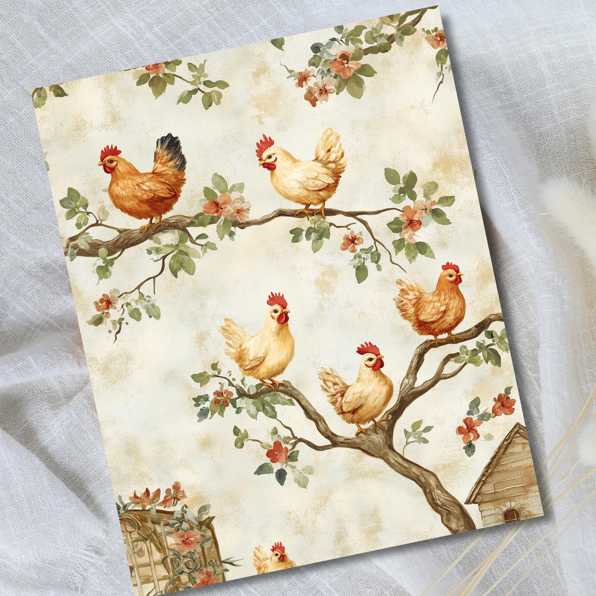 Farm Chicken Paper Pack, Printable Vintage Junk Journal Pages, Chicken ...