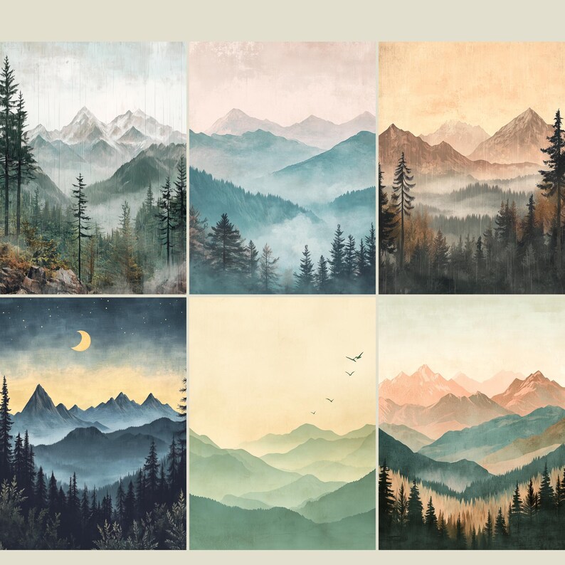 Mountains Paper Pack, 30 Pages Printable Junk Journal, Vintage Ephemera ...