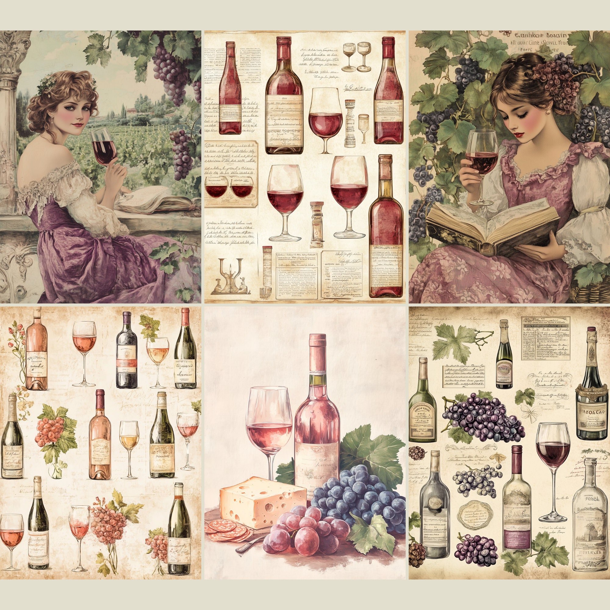 Old Wine Paper Pack Junk Journal Printable Pages Scrapbooking Vintage ...