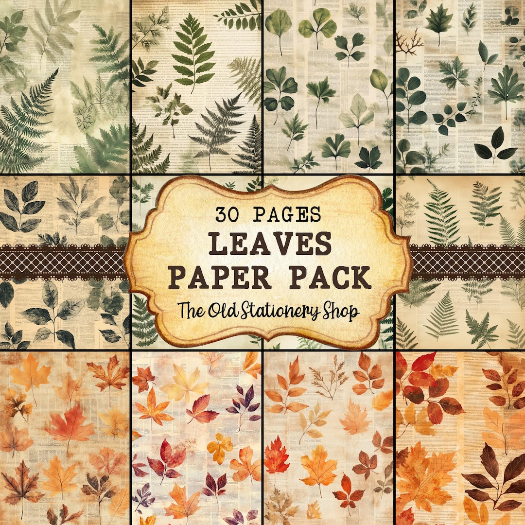 Leaves Paper Pack, 30 Printable Pages, Vintage Junk Journal, Shabby ...