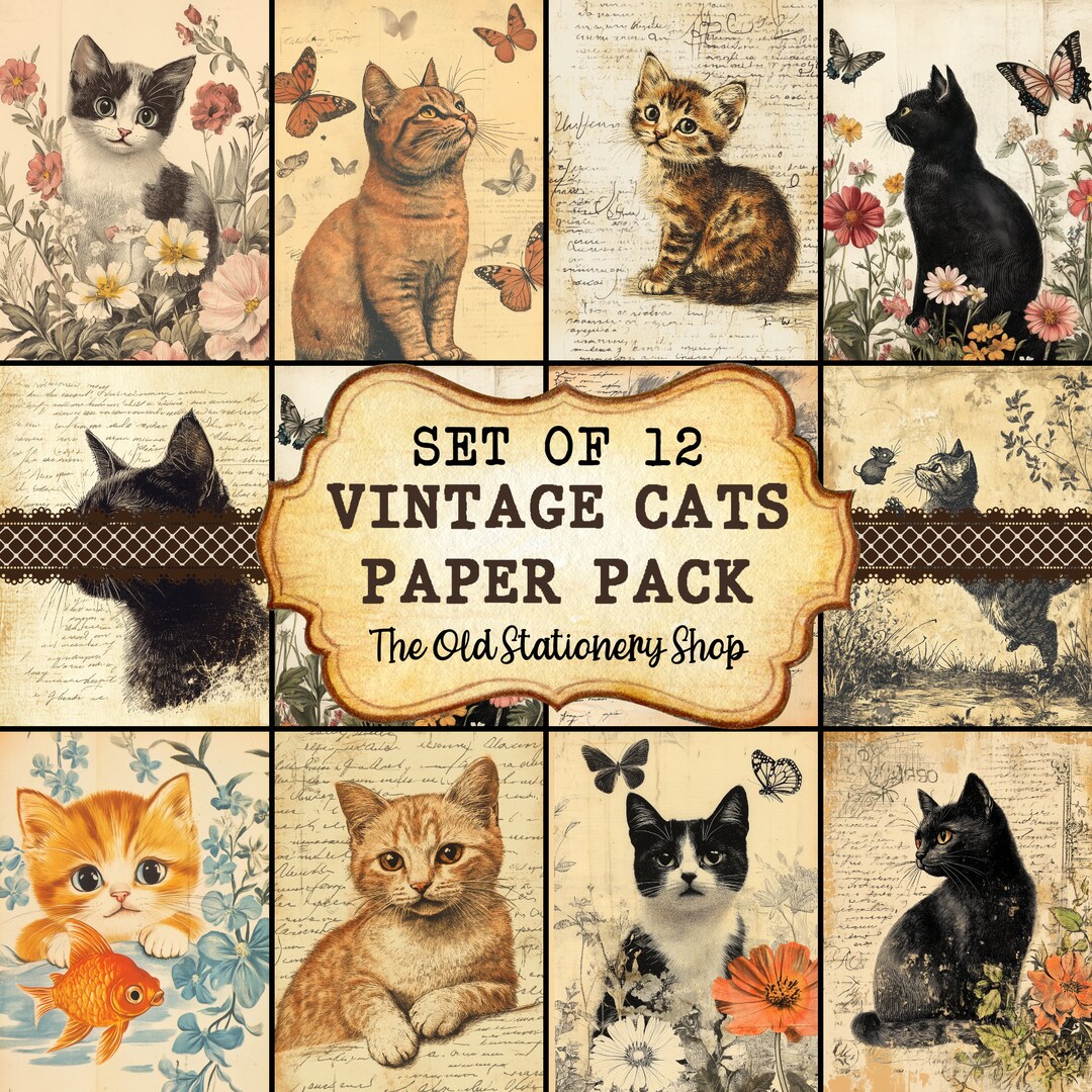 Vintage Cats Paper Pack Vintage Cat Junk Journal Printable Pages ...