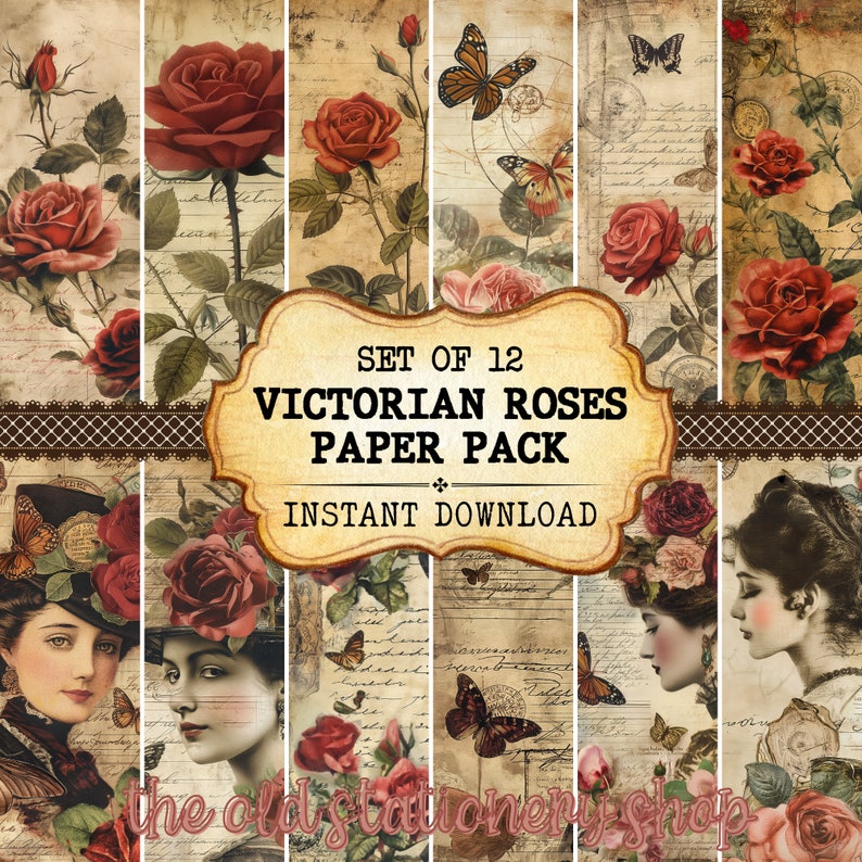 Victorian Roses Paper Pack Vintage Junk Journal Printable Pages ...