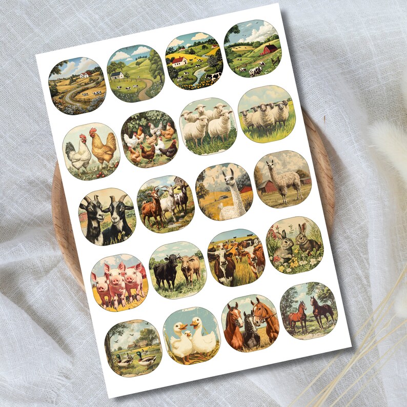 Farm Animals Printable Sticker Sheets Vintage Junk Journal Printable ...
