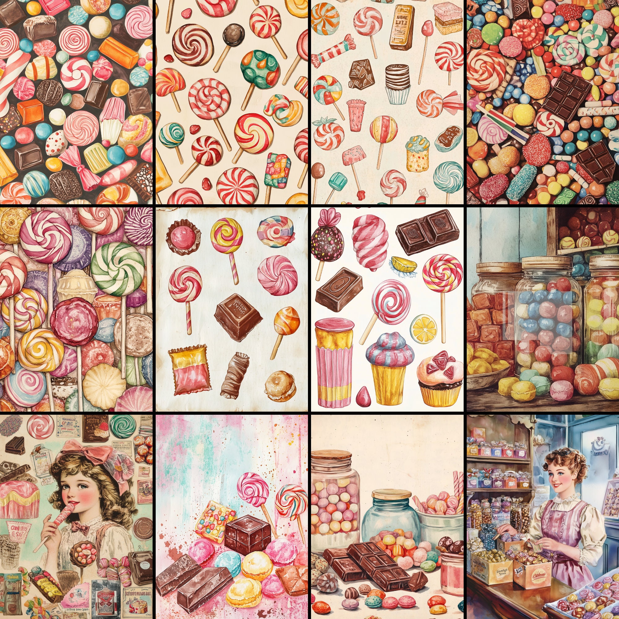 Candy Paper Pack, Vintage Junk Journal Sweets Printable Pages Colorful ...