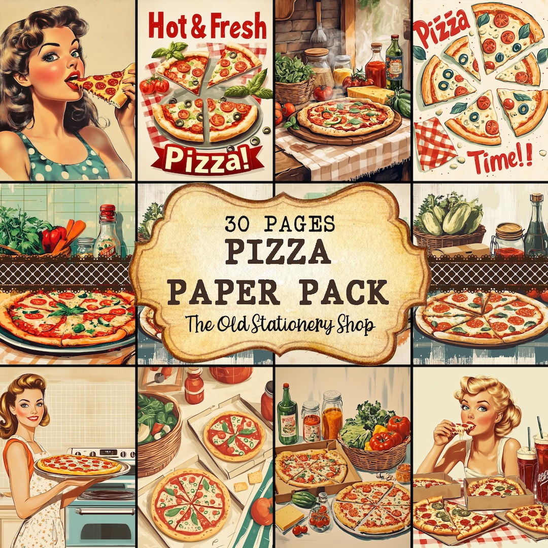 Pizza Paper Pack, 30 Pages Printable Junk Journal Set, Pizza Wall Art ...