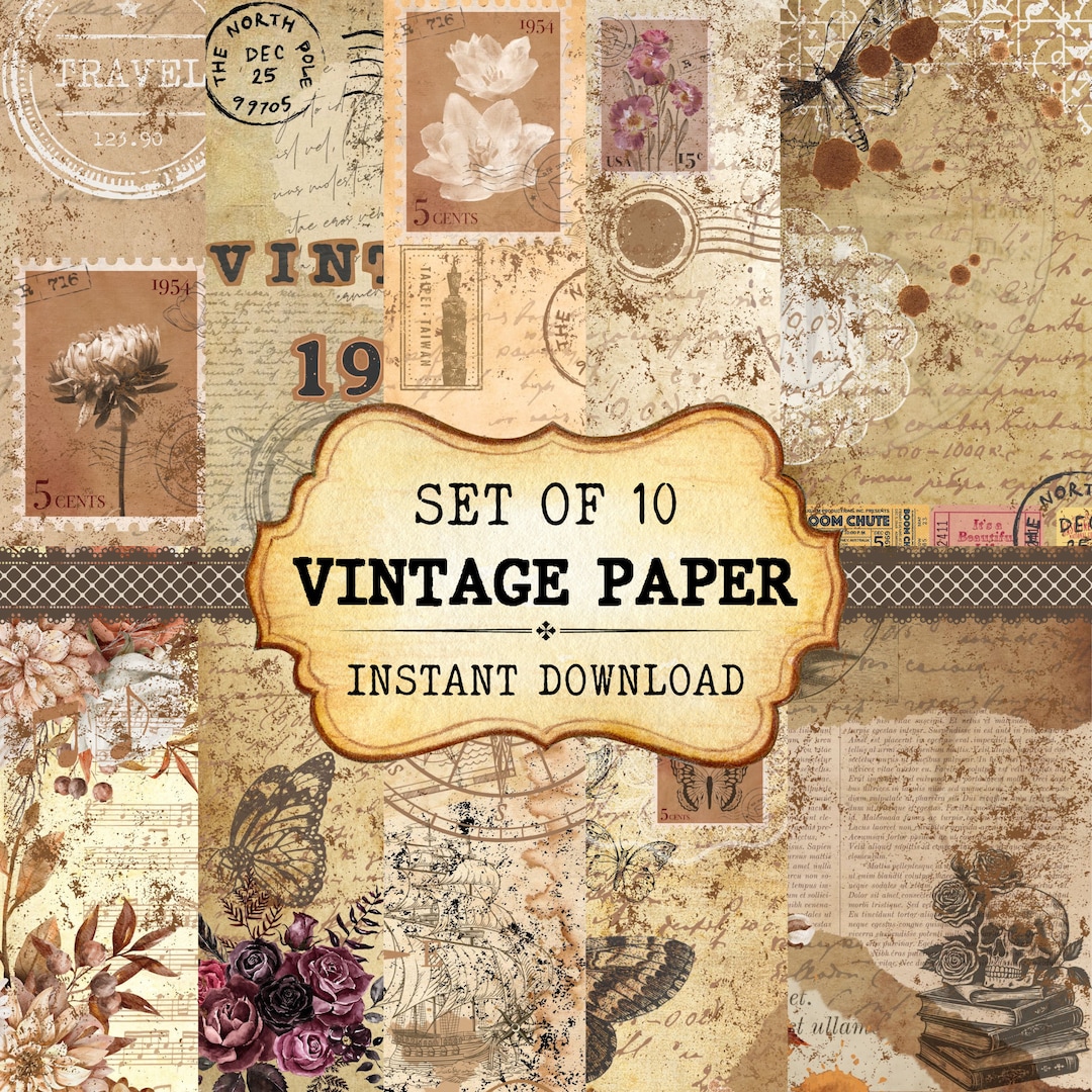 10 Vintage Paper Printable, Digital Junk Journal Kit, Collage Sheet ...