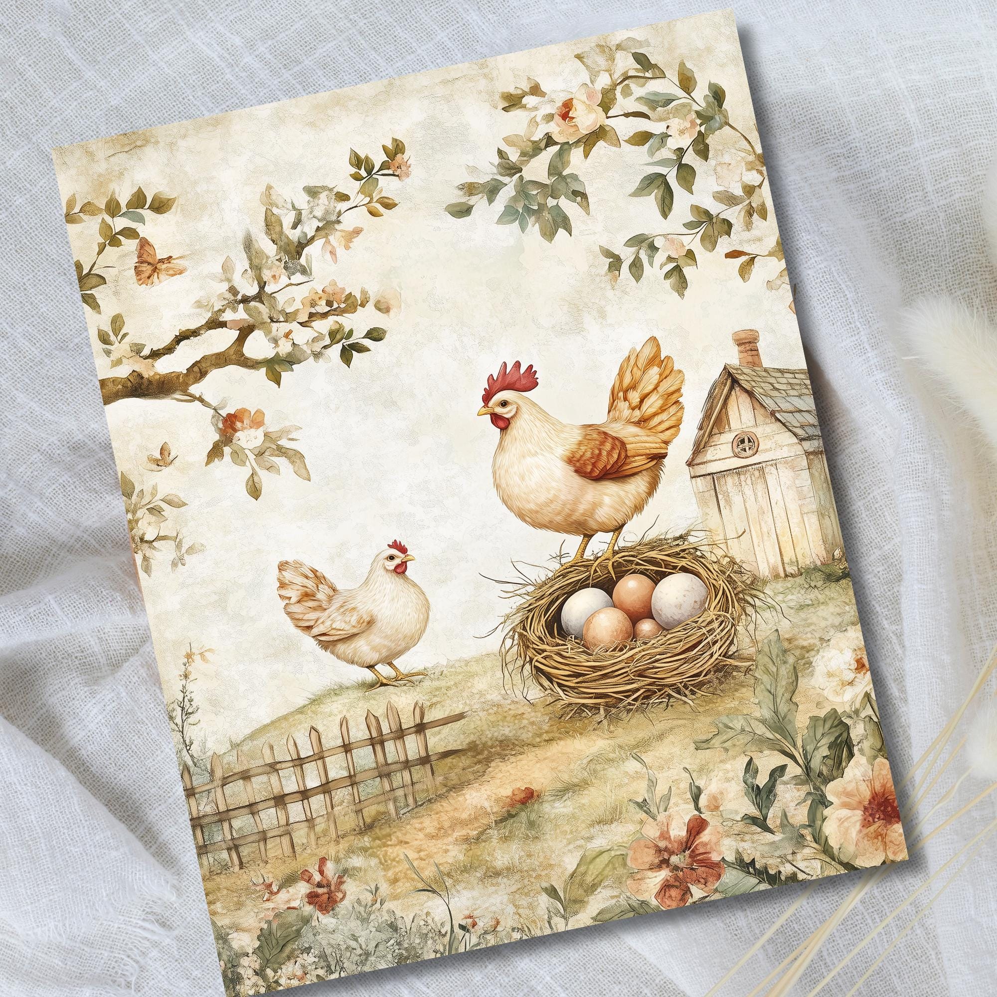 Farm Chicken Paper Pack, Printable Vintage Junk Journal Pages, Chicken ...