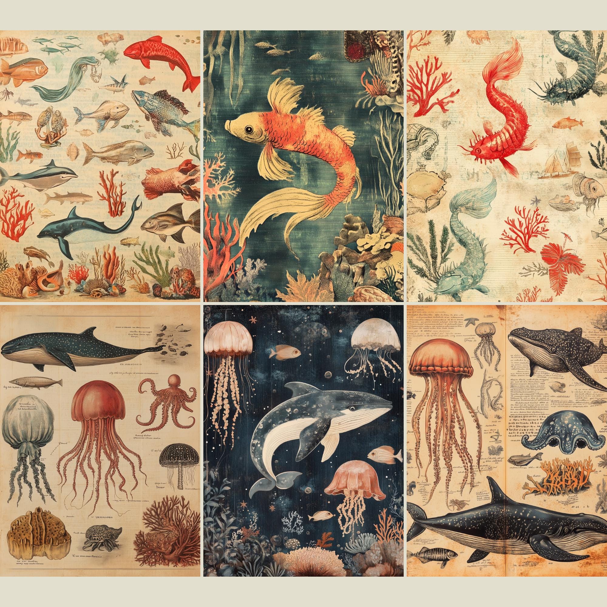 Sea Creatures Paper Pack - 18 Pages Vintage Junk Journal Printable ...